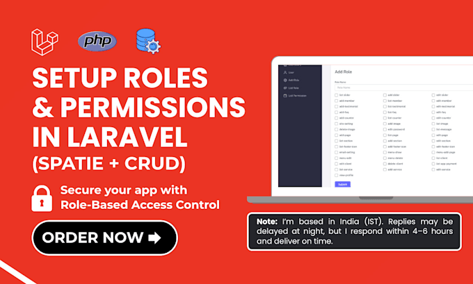 Expert laravel spatie roles and permissions setup for your web app by Prashantwebsite | Fiverr