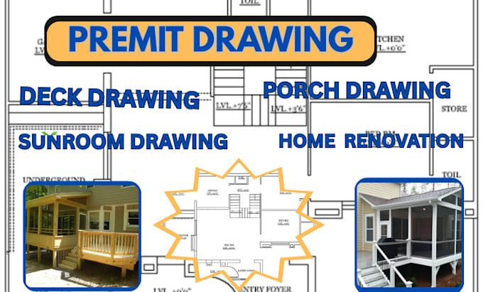 Draw patio, deck, porch, sunroom, home addition drawings for city ...
