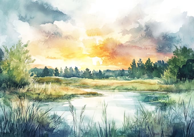 Draw a watercolor landscape illustration by Gabriwell | Fiverr