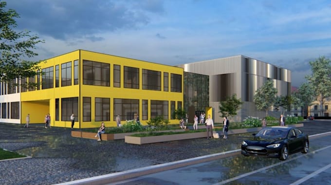 Recreate 3d sports complex,building exterior,play court,arena interior ...