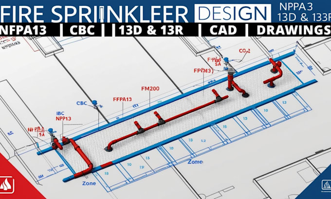 Design 13d, 13r cad drawings with nfpa13, cbc, ibc, bs5839, fm200, co2 ...