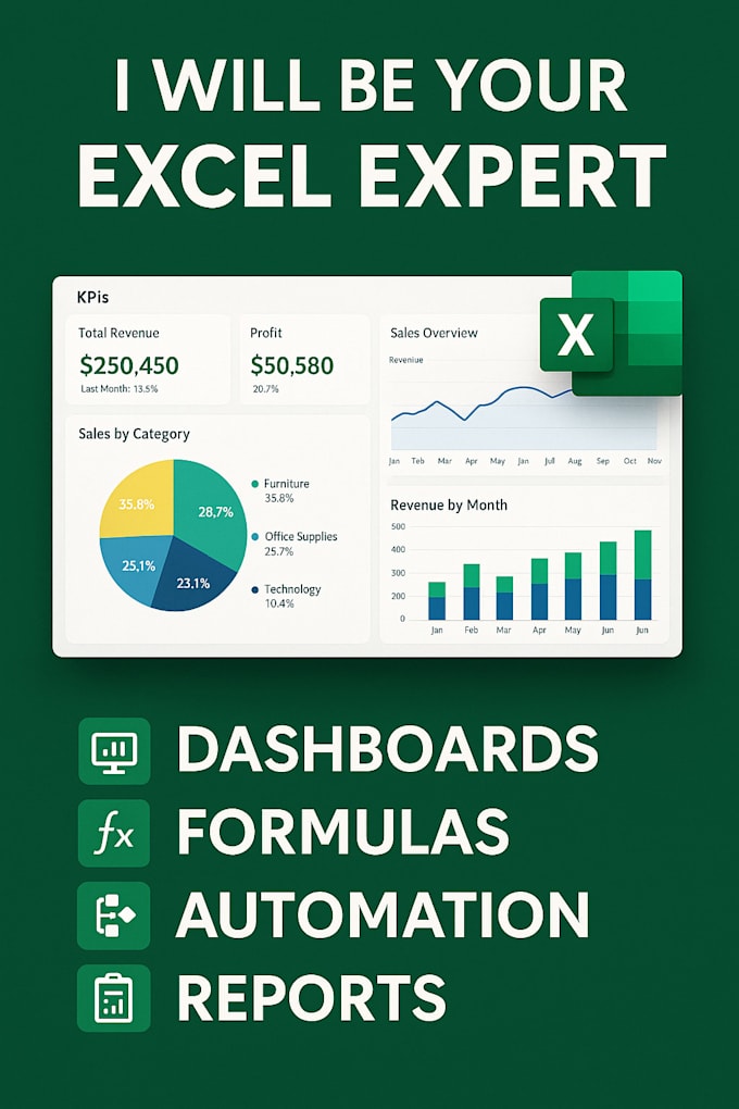 Be your excel expert for dashboards, formulas, automation and reports ...