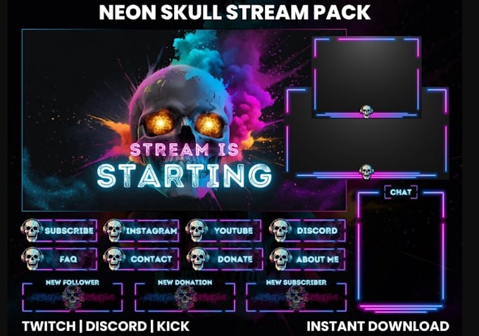 Design full animated twitch overlay kick overlay twitch emotes stream ...