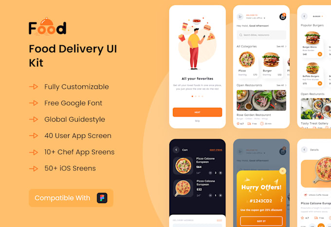 Create a professional food ordering app ui kit in figma by Alihasan646 | Fiverr