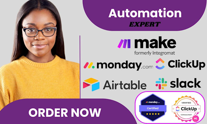 Set up make com monday com monday crm clickup airtable slack asana by Fred_darwin | Fiverr