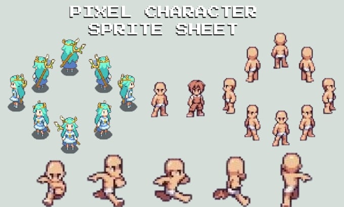 Create pixel sprite sheet, 2d pixel art animation, game assets custom ...