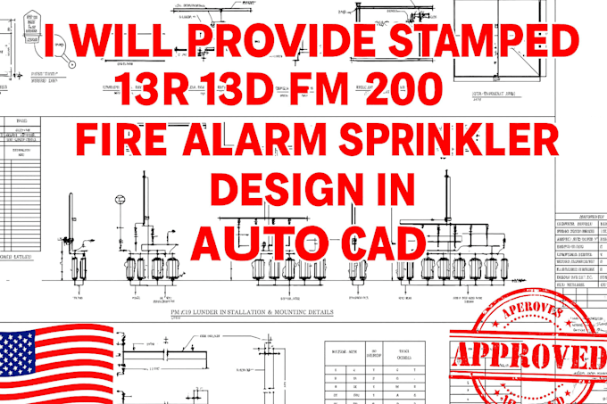 Provide stamped 13r 13d fm 200 fire alarm sprinkler design in auto cad ...