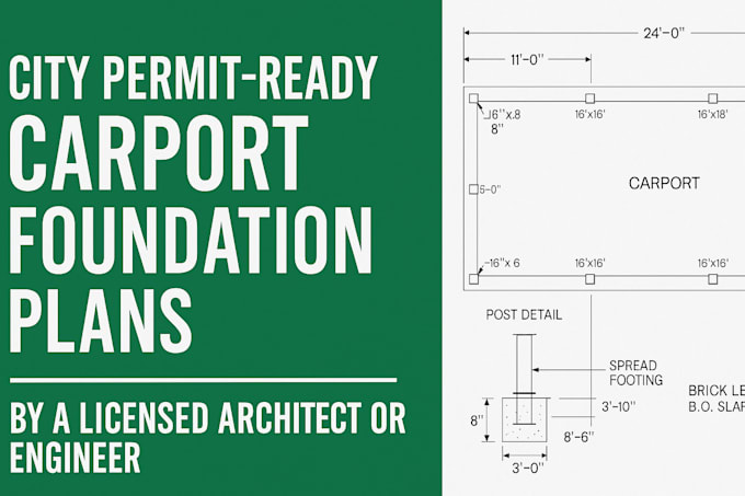 Create stamped carport foundation plans for city permit by licensed ...