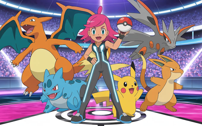 Draw your dream pokemon team with you as a trainer in outstanding quality by Pokeman_pro | Fiverr