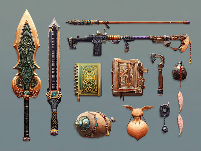 Design creative concept art of weapons and items by Jaivyheron | Fiverr