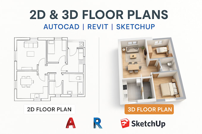 Create professional 2d and 3d floor plans in autocad, revit, or sketchup by Arc_hansen1 | Fiverr