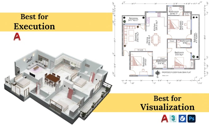 Do floor plans in 2d and 3d by Partha_3ddesign | Fiverr
