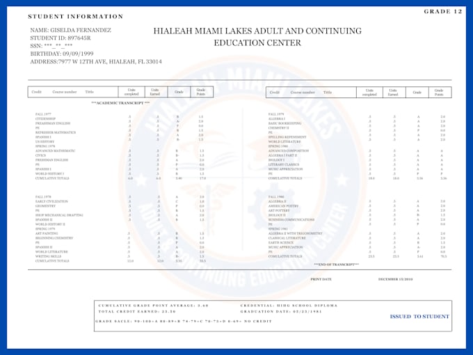 Design college transcript, university transcript, high school ...