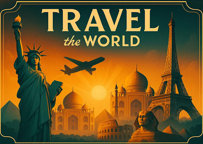 Make vintage, retro, art deco, realistic travel poster or landscape ...
