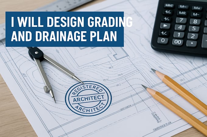 Civil architect stamp for drainage grading plan, autocad drawing for ...