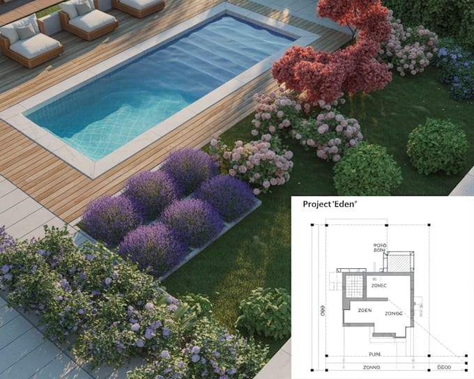 Do backyard landscape design, patio, garden, pool and make site plan ...