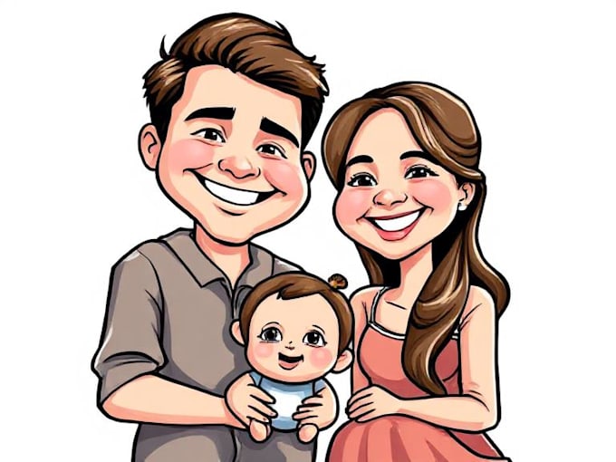 Draw family photo into a cartoon caricature portrait by Delizilbert ...
