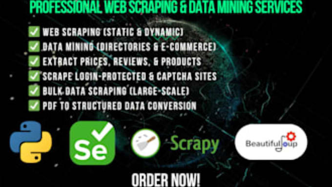 Do python web scraping, with scrapy, selenium, bs4, puppeteer ...