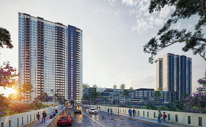 Retouch 3d skyscraper building,landscape render, city environment ...