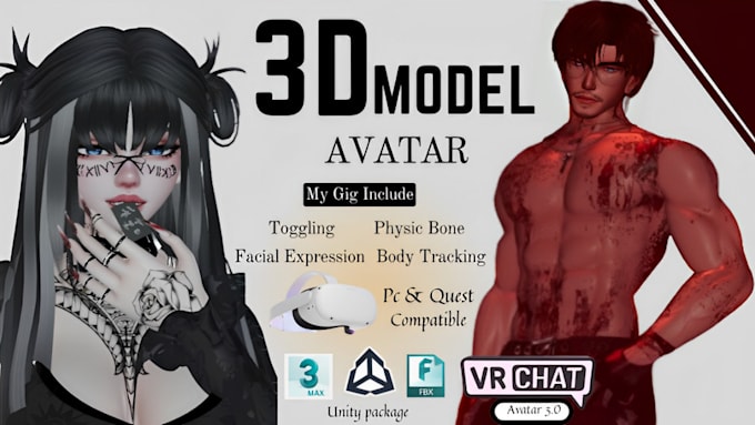 Create custom vrchat avatar nsfw furry 3d anime model vrc character vr ...