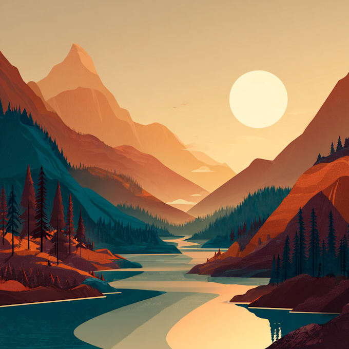 Draw a flat vector landscape illustration by Walonseose | Fiverr