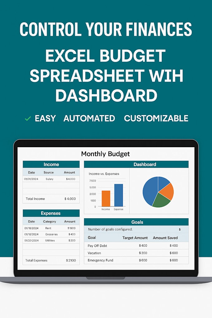 A monthly budget spreadsheet with dashboard by Andersonberner | Fiverr