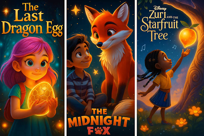 Do 3d storybook style, illustrations for kids, story writer, book cover ...