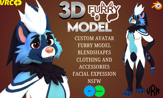 Create custom furry or anime vrchat avatar with nsfw and quest support ...