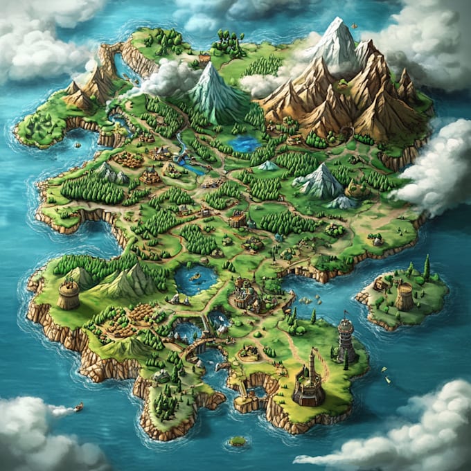 Draw a custom world map vintage map fantasy landscape map by Gaeeian ...