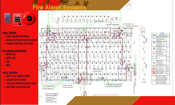 Design fire alarm system with riser, voltage drop, battery calculation ...