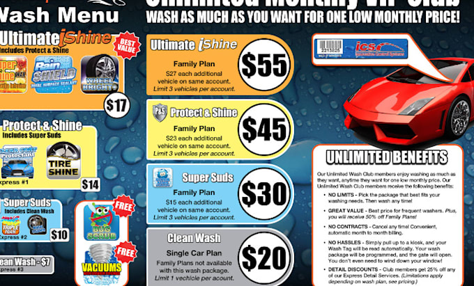Design car wash menu, price list, flyer, comparison chart, restaurant ...