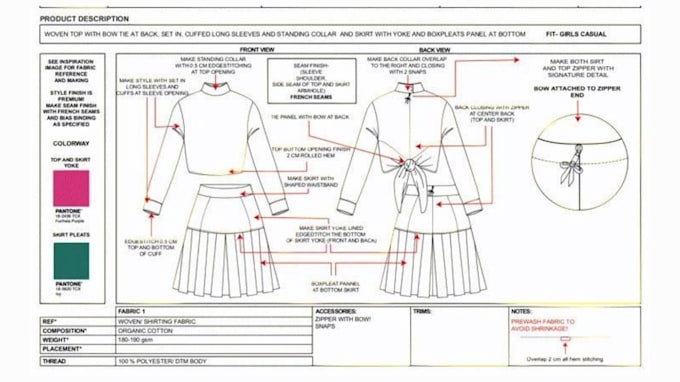 Create clothing tech pack fashion apparel and flat sketch design by Mhi_melisa_ | Fiverr