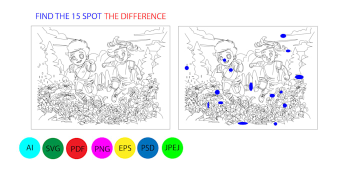 Draw spot the difference with 15 difference by Designer_kulsum | Fiverr