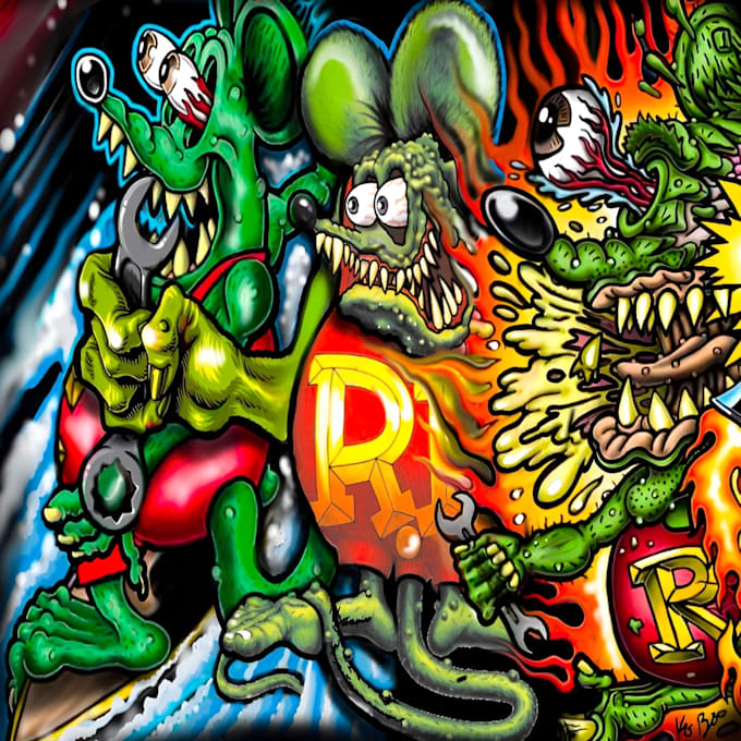 Create rat fink illustartion cartoon character horror style kustom ...