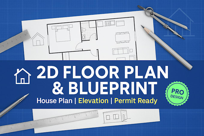 Draw real estate 2d floor plan, house plan, blueprint for permit