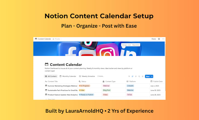 Design a custom notion content calendar dashboard by Laura_arnold_hq | Fiverr