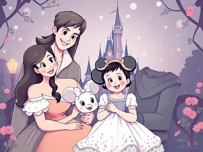Design a professional disney family portrait by Jerilehill | Fiverr