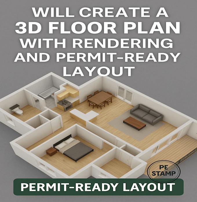 Create a 3d floor plan with rendering and permit ready layout by ...
