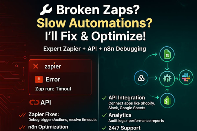 Fix zapier zaps api integration n8n and optimize your automation workflow by Ebenezer_mike | Fiverr