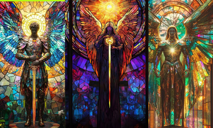 Draw classic line art or colored art for stained glass art fantasy ...