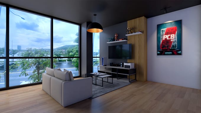 Design a futuristic ps5 gaming zone or interior 3d rendering by ...