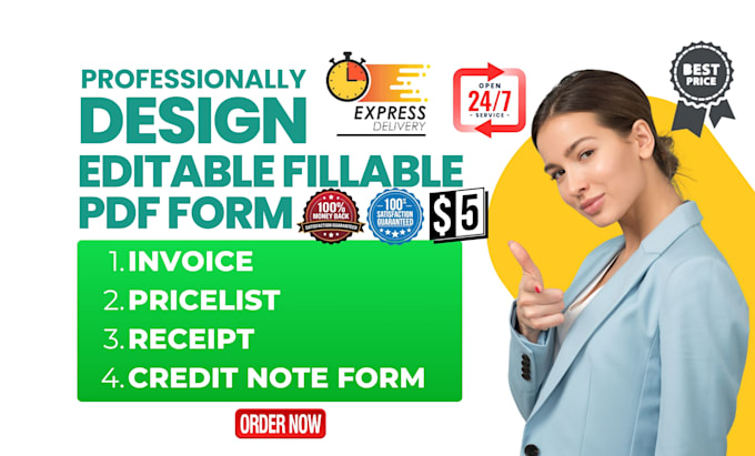 Design editable fillable pdf form, invoice, quotation, receipt, credit ...