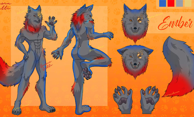 Draw furry reference sheet, fursona character sheet, anthro, feral oc nsfw sfw by Derekkfursona ...