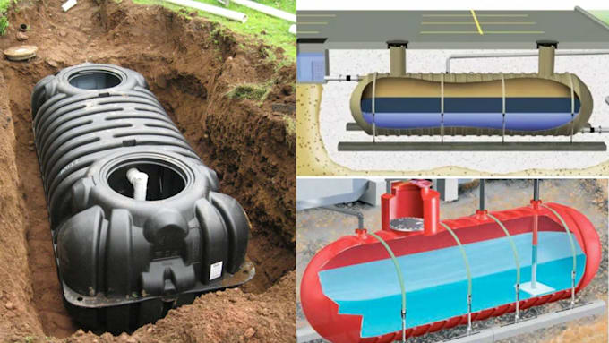 Design underground water tank, dome, leach plumbing, drainage, and ...