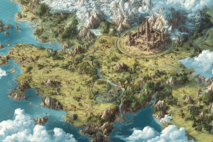 Design 2d fantasy dnd map, battle map inkarnate map