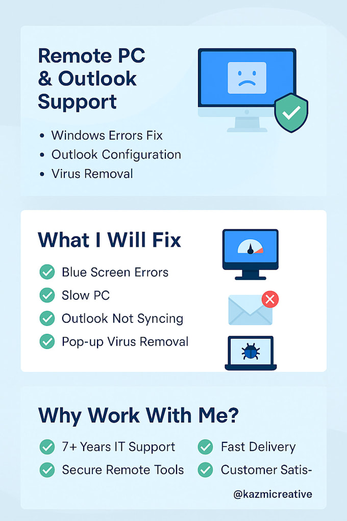 Fix windows errors, setup outlook and speed up your pc with remote tech help by Kazmicreative ...