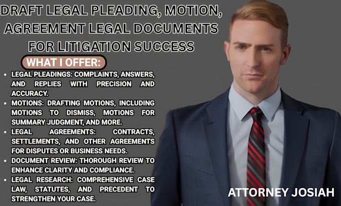 Draft legal pleading, motion, agreement legal documents for litigation ...