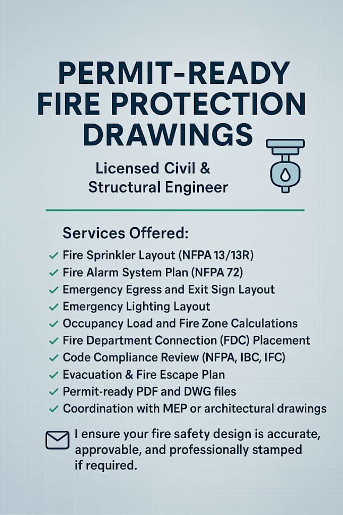 Fire sprinkler, fire alarm, emergency, egress plan with nfpa compliance by Engr_g | Fiverr