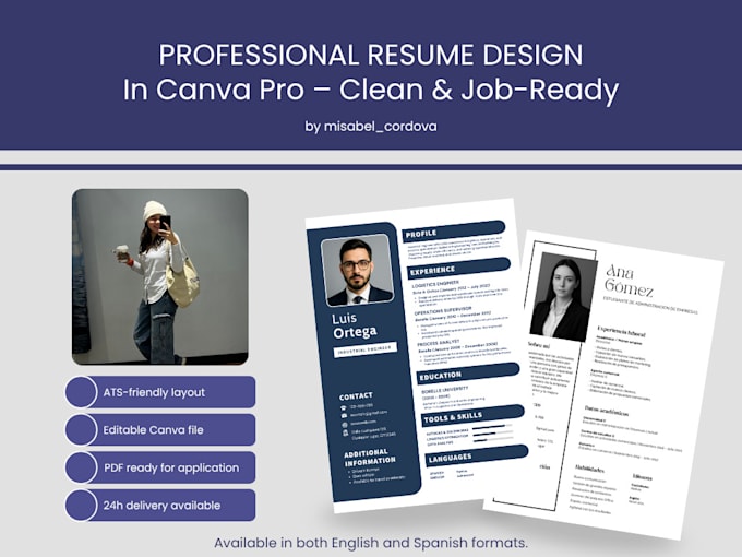 Design a modern and professional resume or cv with canva by Misabel ...