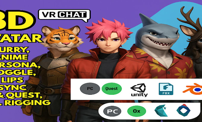 Create a custom vrchat 3d model furry, anime avatar, or nsfw vrc ...